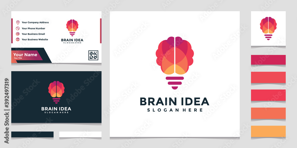 Elegant and colorful creative brain idea with business card design ...