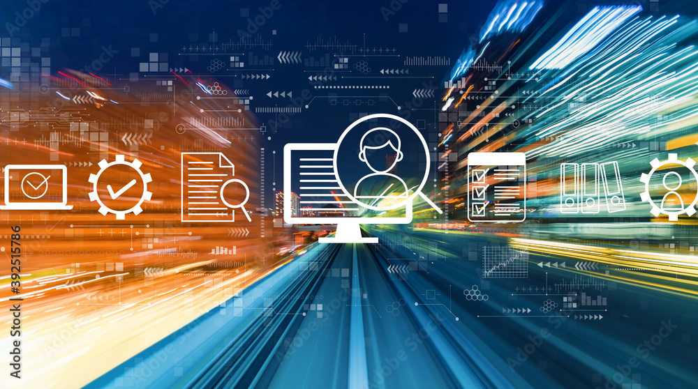 Document management system concept with abstract high speed technology ...