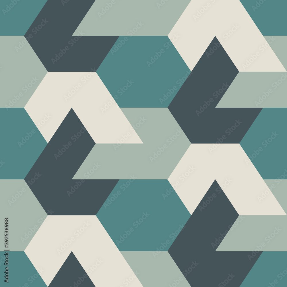 Contemporary geometric pattern. Puzzle ornament. Repeated interlocking figures. Modern mosaic ...