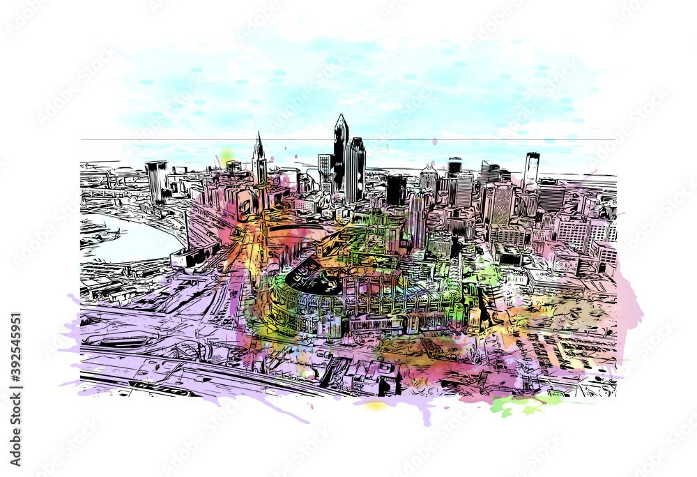 Building view with landmark of Cleveland, officially the City of ...