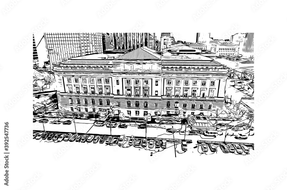 Building view with landmark of Cleveland, officially the City of ...