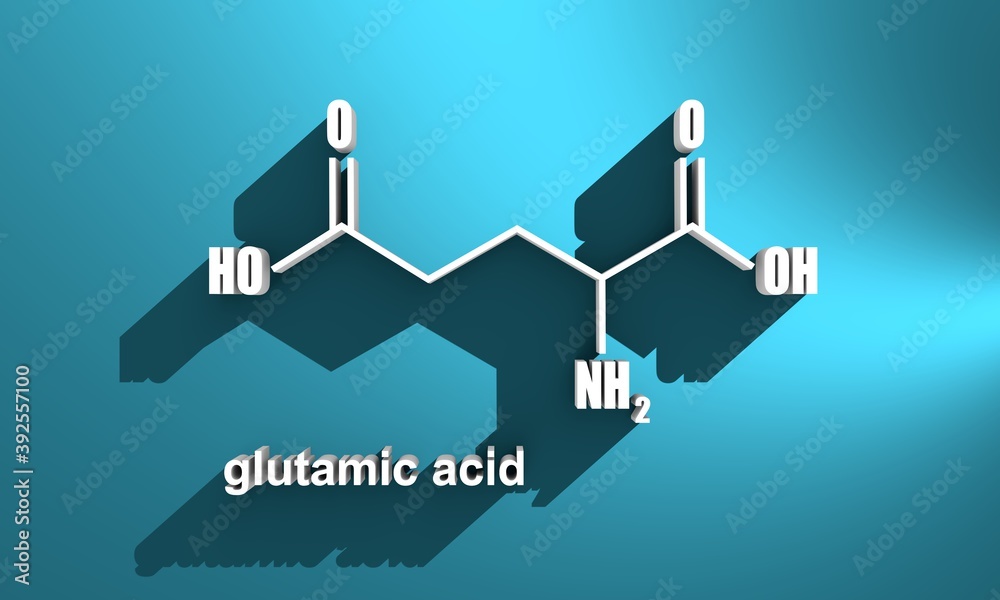 Amino acid. Glutamic acid structural formula. 3D rendering. Infographic ...