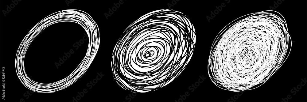 Set of vector hand drawn oval circles using sketch drawing scribble ...