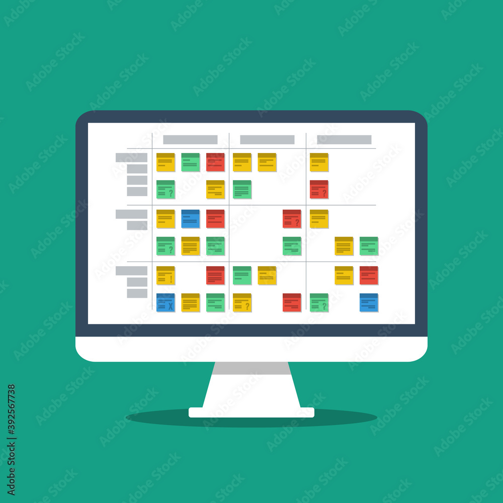 kanban board on computer screen, agile software development Stock ...