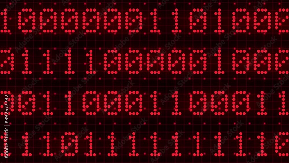 Zoom out futuristic digital data code red color screen. Abstract binary code background. Concept ...