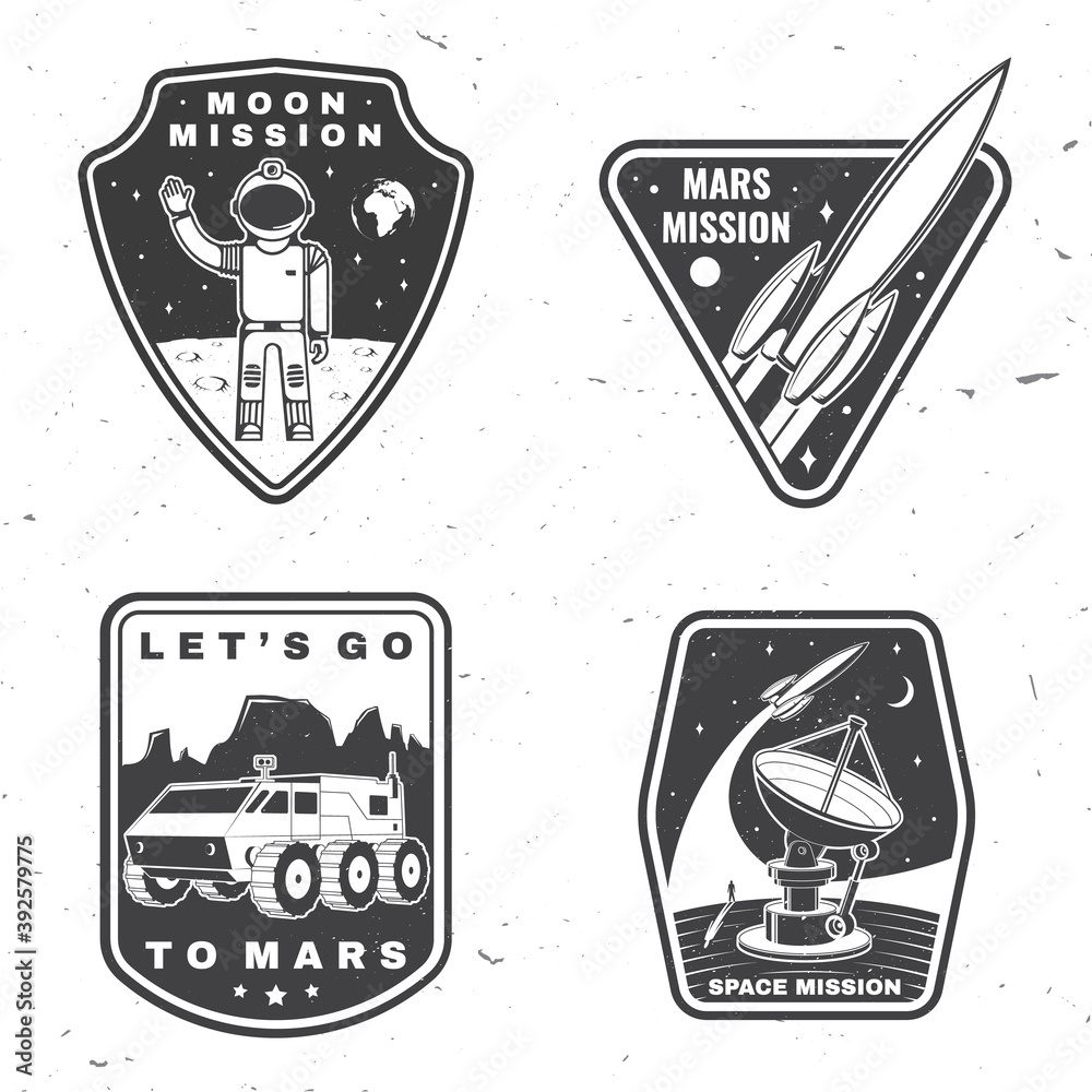 Set of space mission logo, badge, patch. Vector Concept for shirt ...