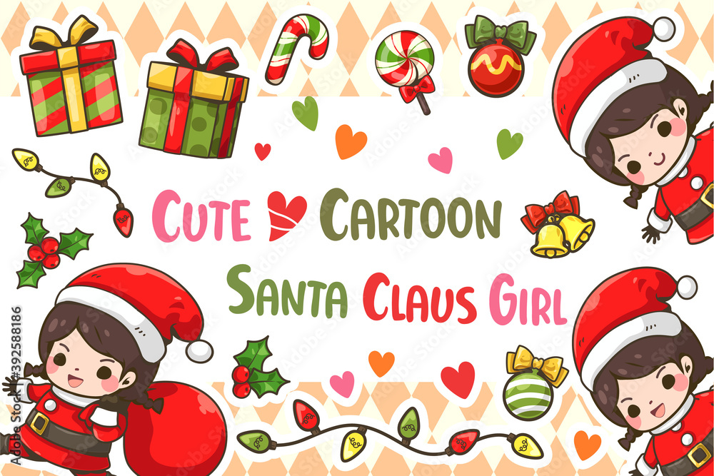 Cute cartoon santa girl. Cute element cartoon character about Christmas ...