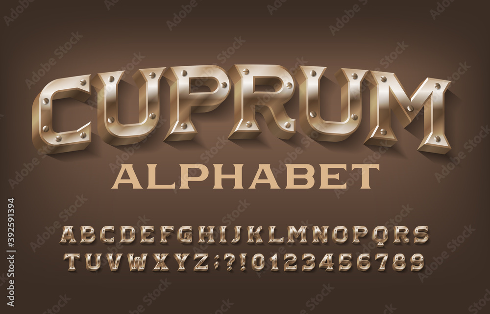 Cuprum alphabet font. Steampunk letters and numbers with screws. Stock vector typescript for ...