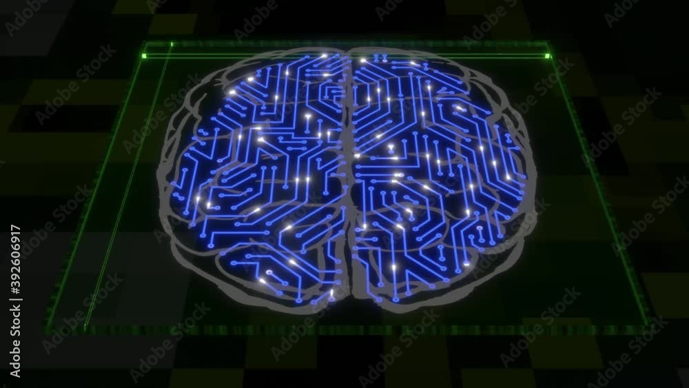 Close up of a electronic circuits designed in a brain shape with ...