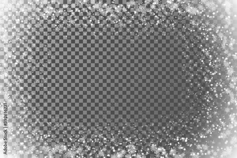 Snowfall. A lot of snow on a transparent background. Christmas winter ...