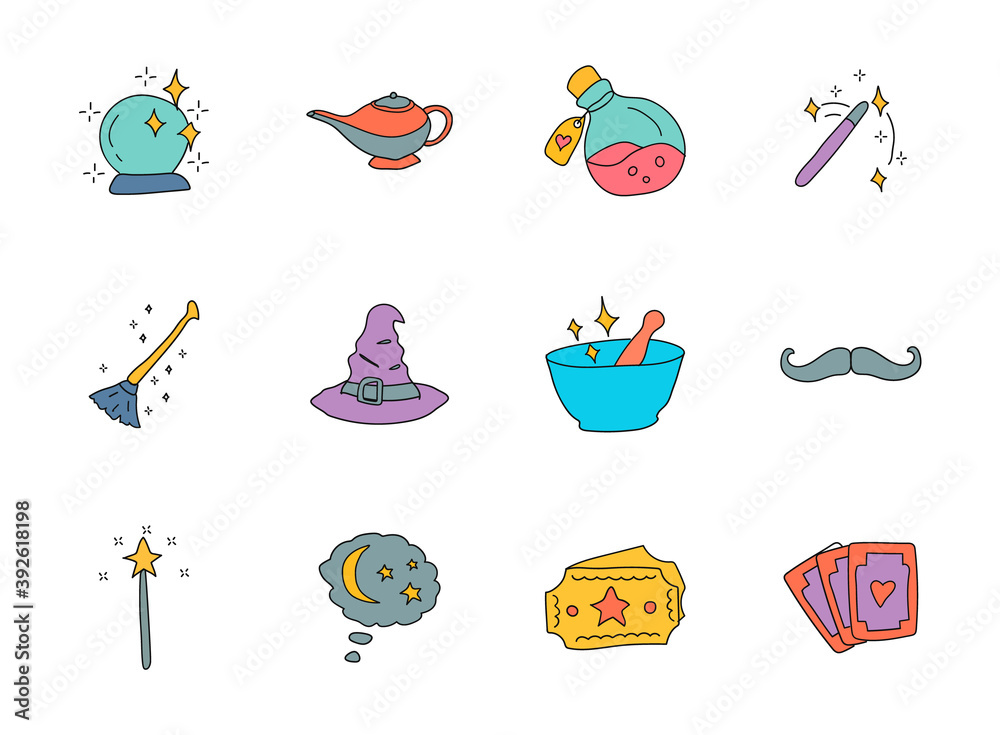 magic doodles isolated on white. magic icon set for web design, user ...