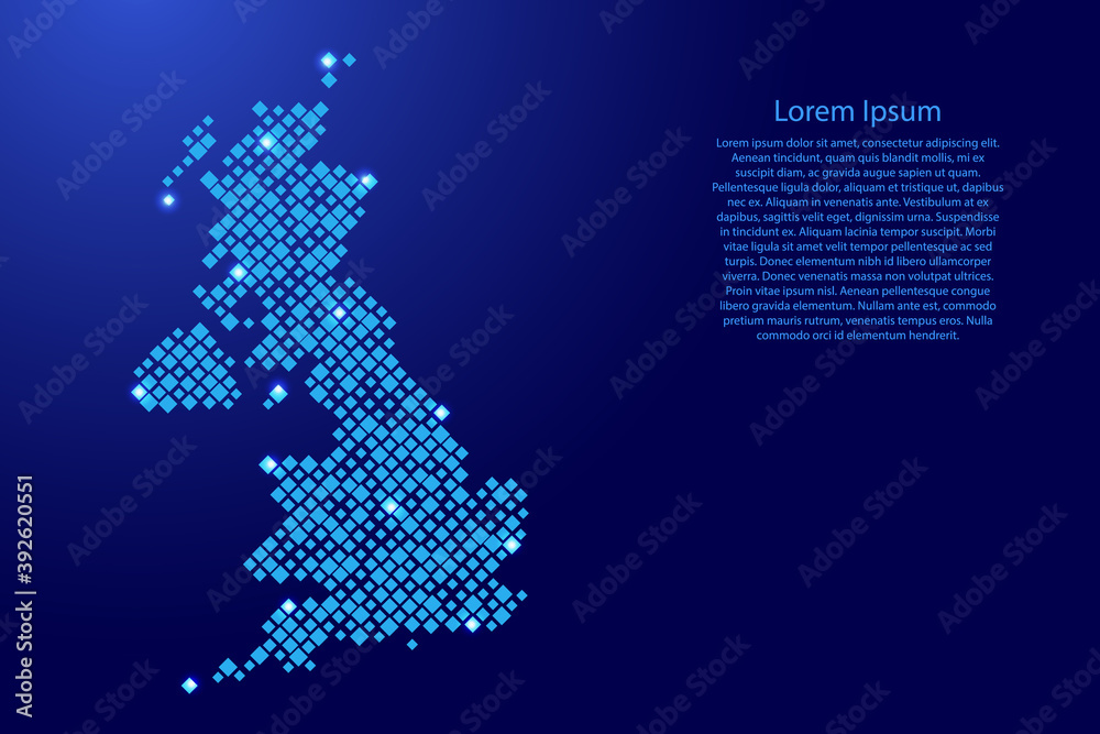 United Kingdom map from blue pattern rhombuses of different sizes and ...