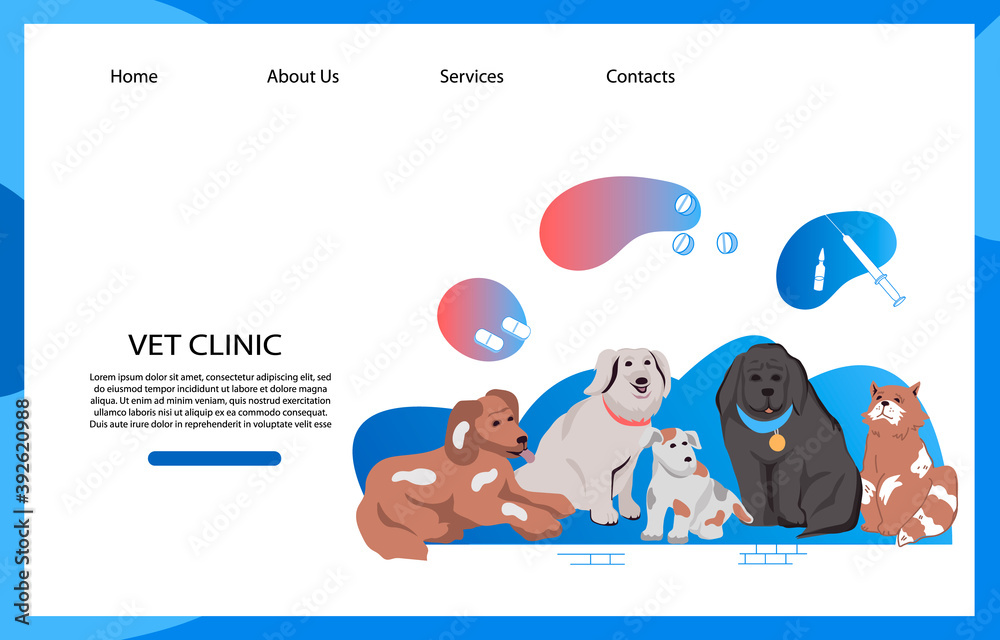 Veterinary clinic or pet shop website background template with cat and ...