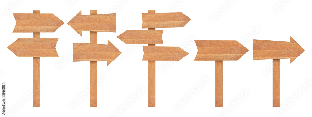 Collection of Wooden arrow sign boards isolated on white background ...