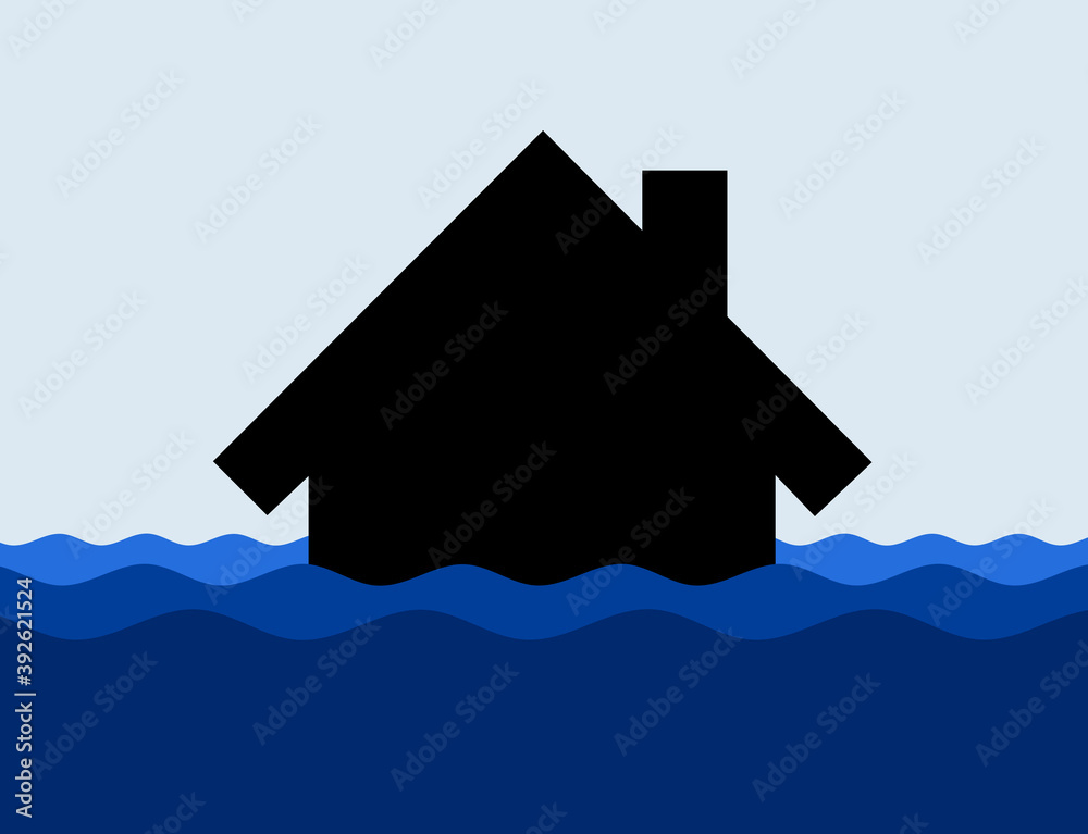 Family house is flooded by flooding and deluge. Natural disaster and ...