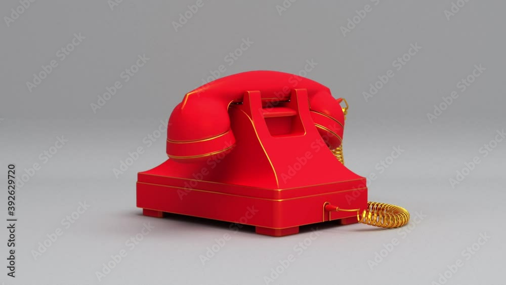 Rotating red and gold vintage old plastic telephone with cord seamless ...