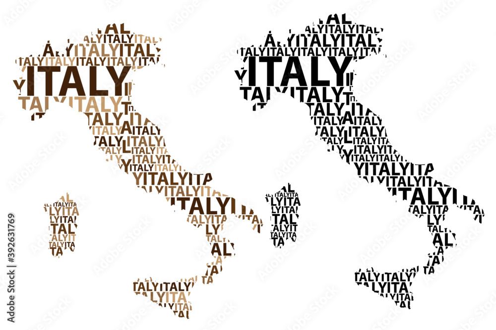 Sketch Italy (Italian or Apennine Peninsula) letter text map, Italian ...