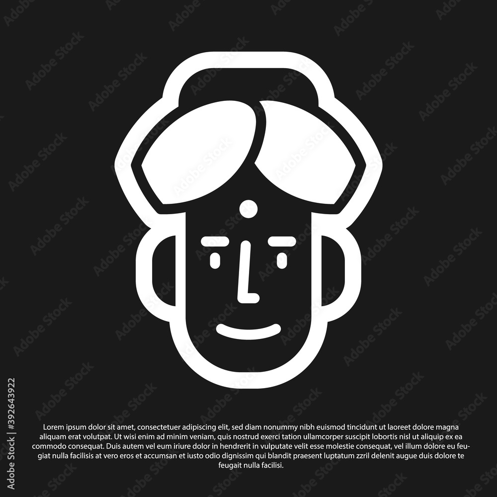 Black Portrait of Indian man icon isolated on black background. Hindu ...