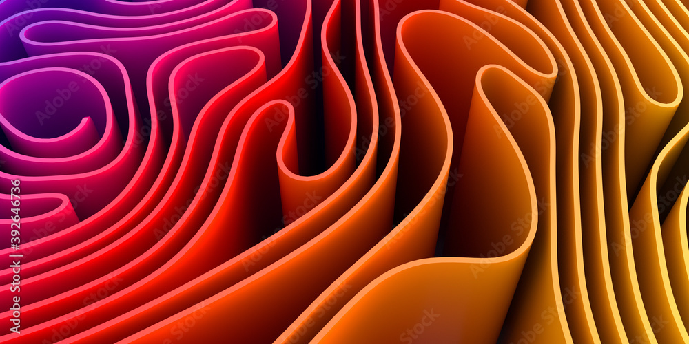 Abstract Background Of Many Curved Surfaces Geometric Structure 3d Visualization Stock