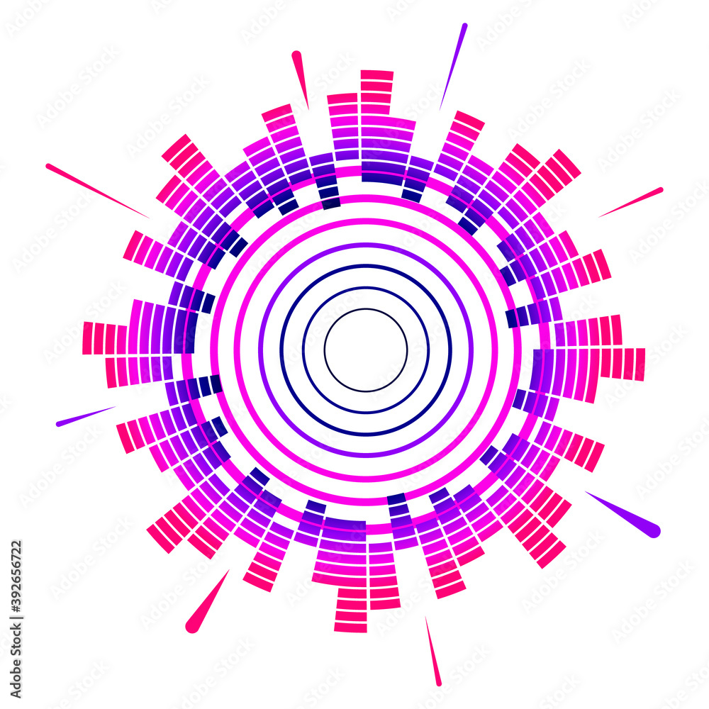 Color geometric circular neon equalizer. Eq round audio soundwaves ...