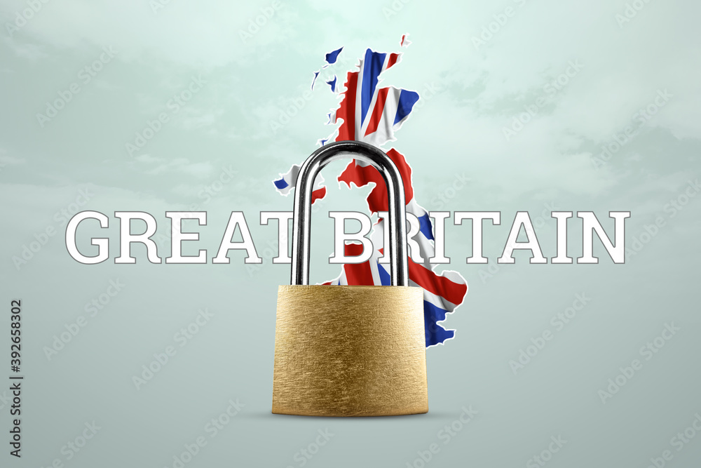 Golden padlock with great briton map and great briton national flag ...