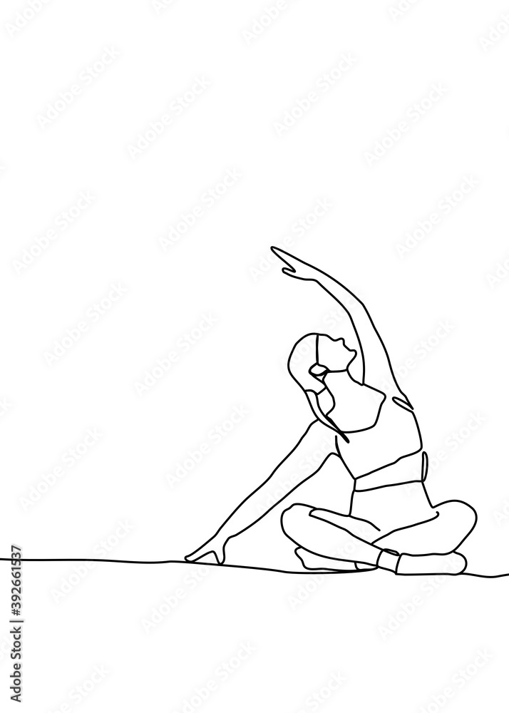 One continuous line drawing, exercise time for yoga Stock Illustration ...