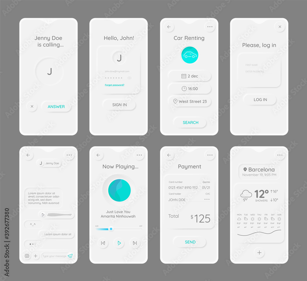 Set of modern trendy smoothy responsive mobile UI app templates with ...