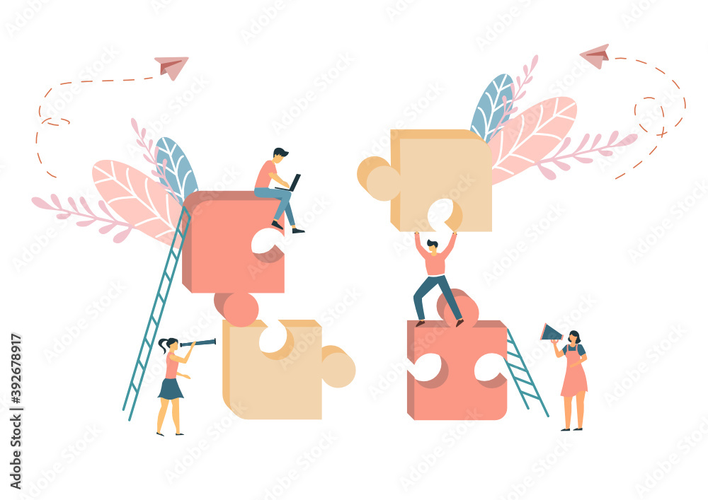 Vector illustration in simple flat style - teamwork and development ...