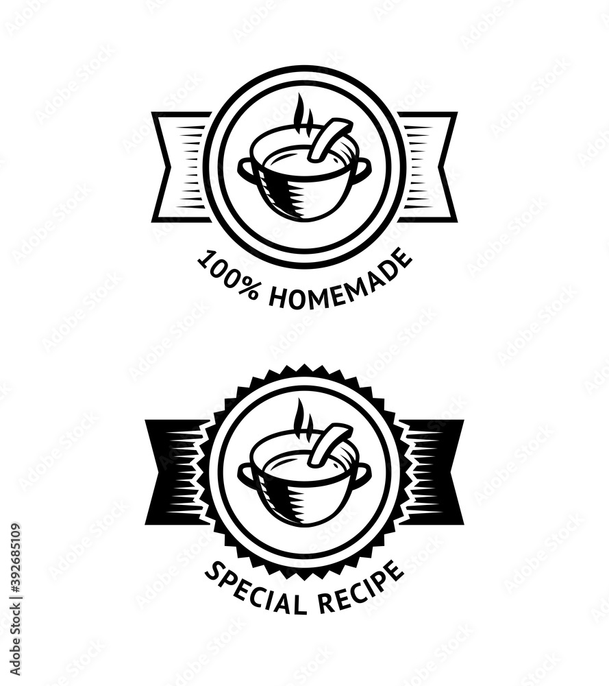 Vintage style logo with soup bowl isolated on white background. Vector ...