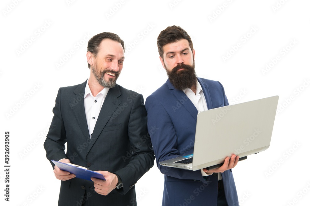 Employees and employment. Male employees isolated on white. Businessmen ...