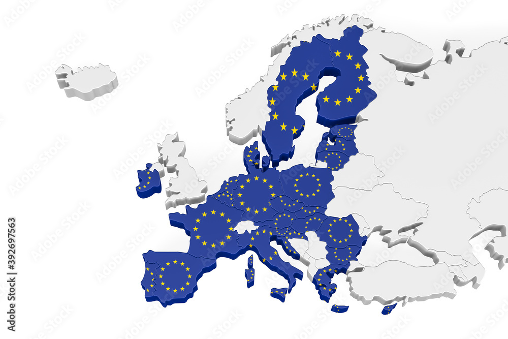 Ilustração do Stock: Europe 3d map with marked borders - European Union ...