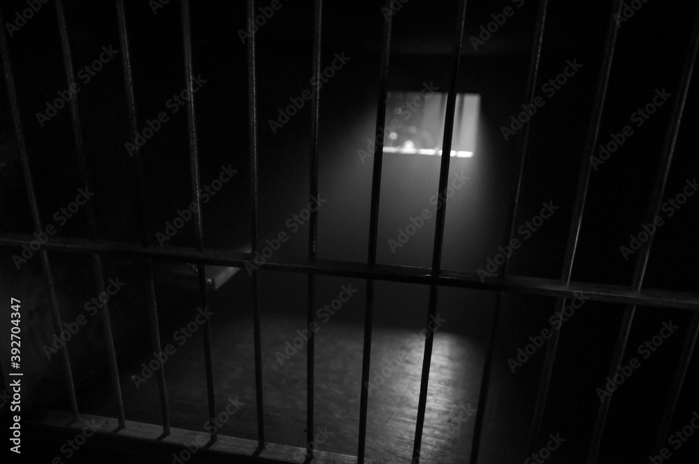 Jail or prison cell. Old grunge prison miniature. Dark prison interior ...