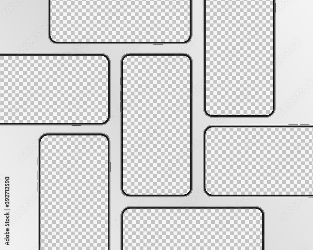 Phone mockup with transparent screen. Realistic smartphone template set ...