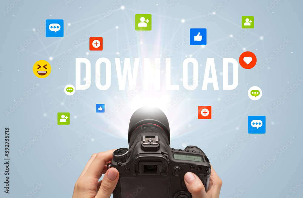 Using camera to capture social media content with DOWNLOAD inscription ...