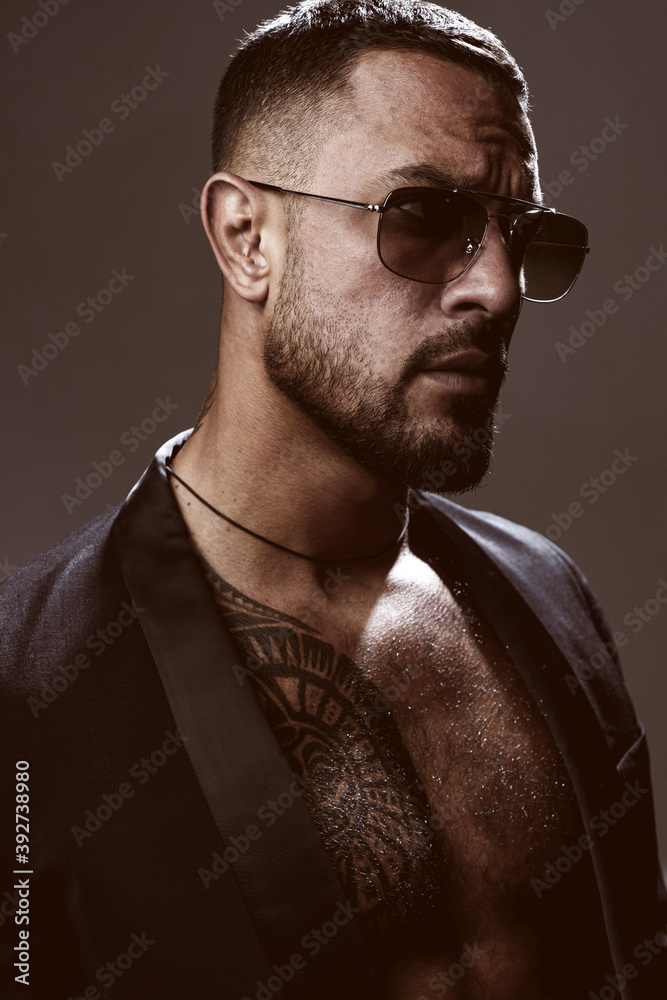Sexy man face. Imposing guy in glasses. Mens beauty, fashion portrait ...