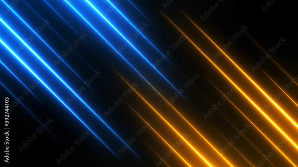 Abstract technology background with blue and golden neon rays. Bright ...