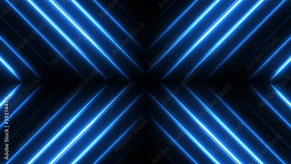 Abstract technology background. Blue neon lights illustration. Striped ...