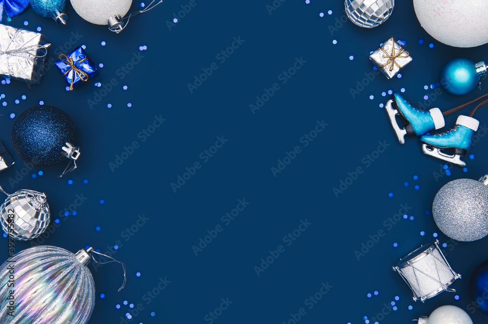 Navy Christmas borders background. Elegant Blue background with shiny ...
