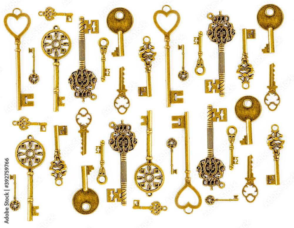 Vintage Keys Collection Isolated On White. Stock Photo | Adobe Stock
