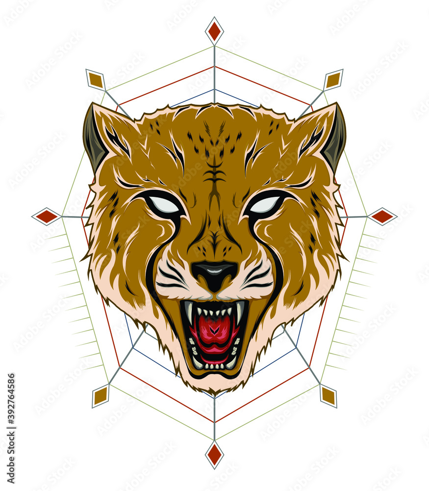 Angry cheetah with roaring face. Illustration of cheetah design ...