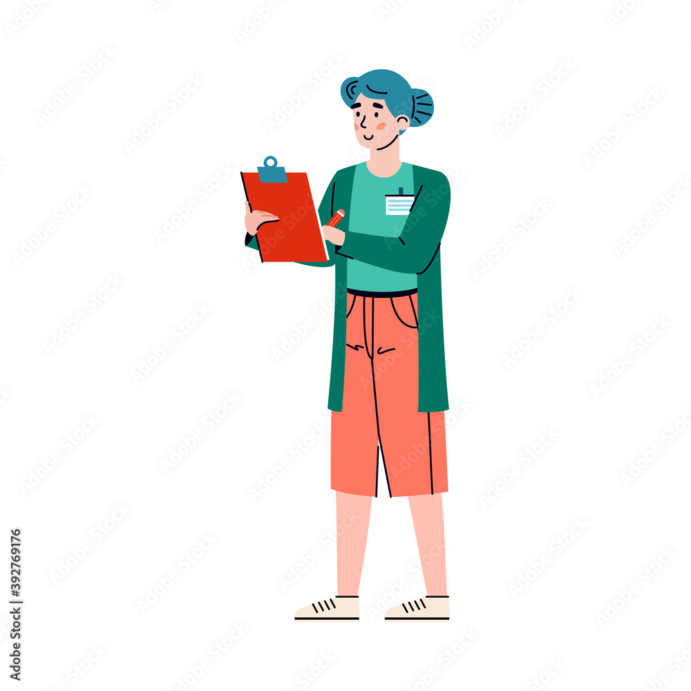 Nurse or medician makes notes in clipboard, flat cartoon vector ...