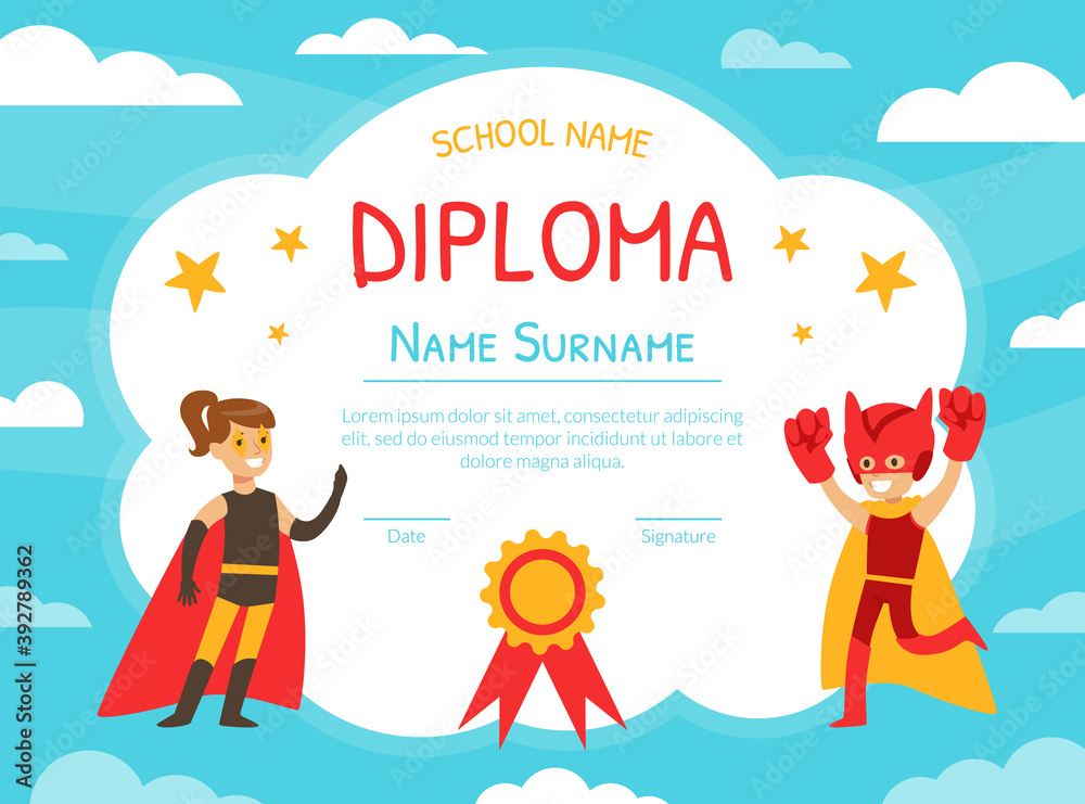 Superhero Award Diploma Template Preschool Kindergarten Children