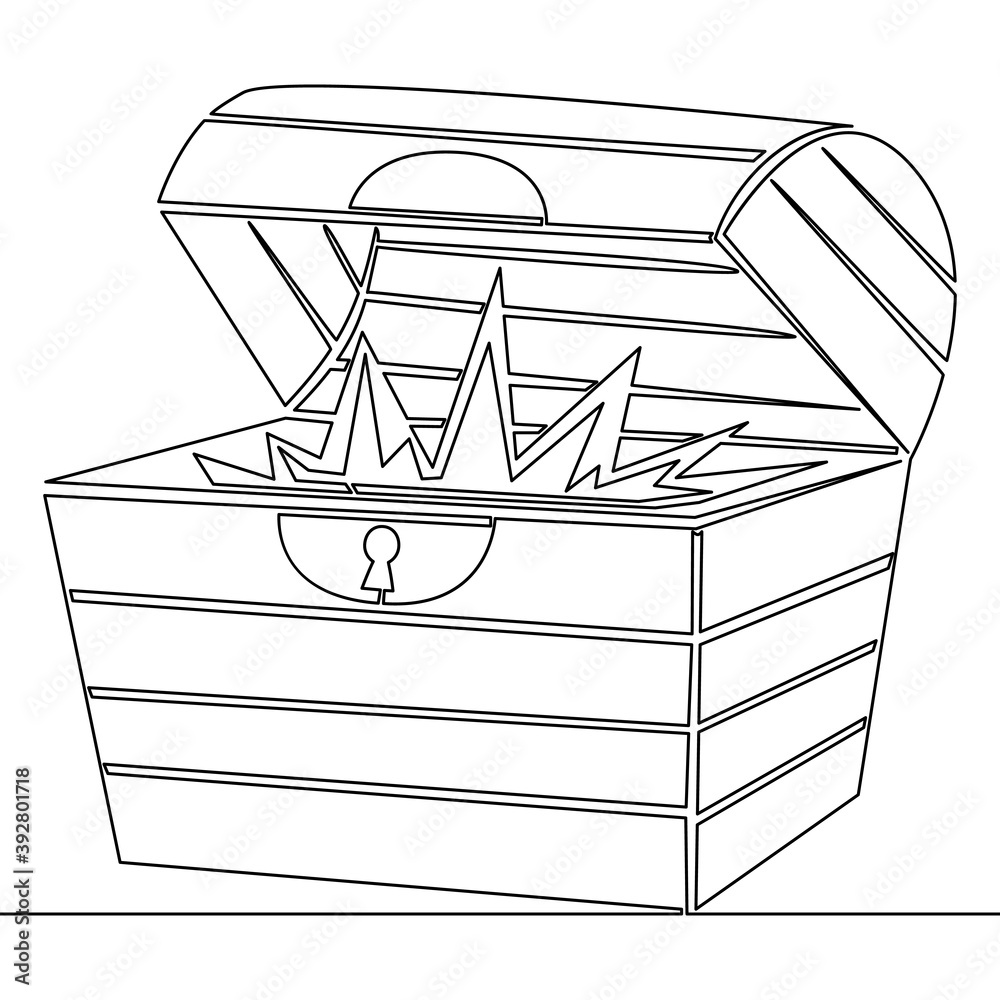 Continuous line drawing Open treasure chest Stock Vector | Adobe Stock