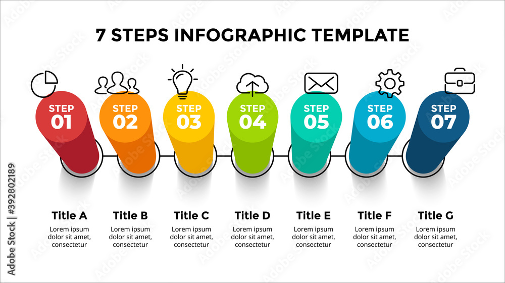 3D Vector Perspective Infographic. Presentation slide template. 7 step ...