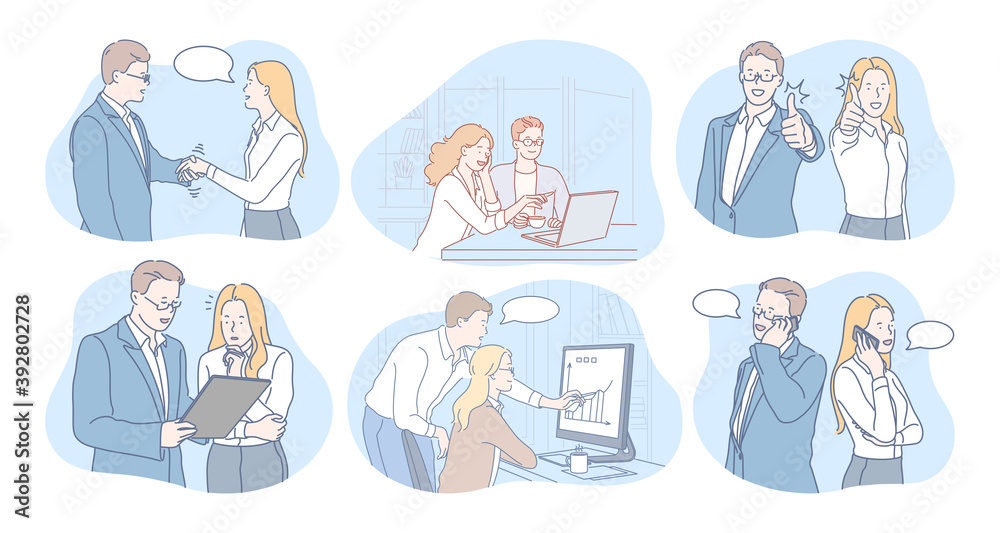 Communication, business, teamwork, marketing, agreement concept ...