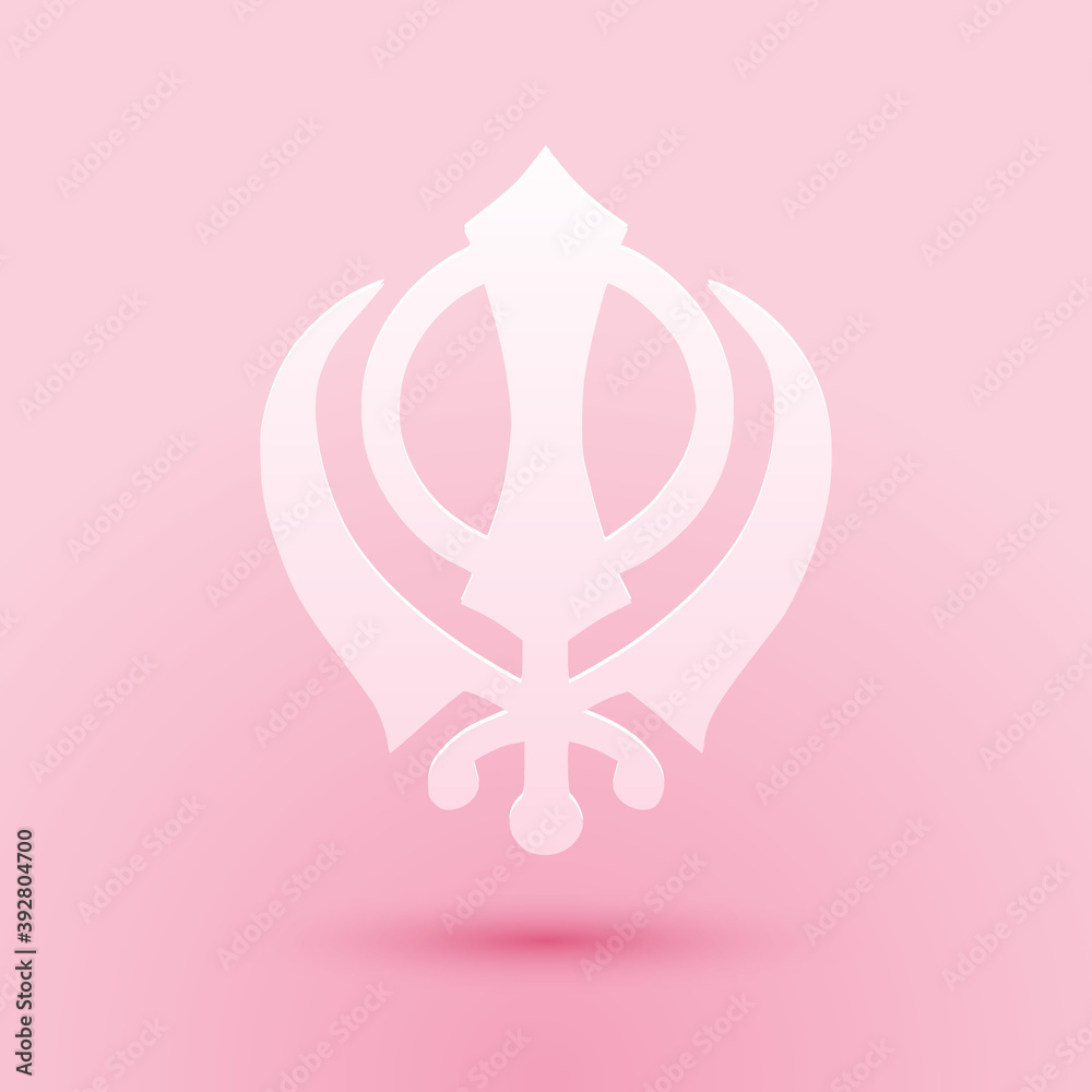 Paper cut Sikhism religion Khanda symbol icon isolated on pink ...
