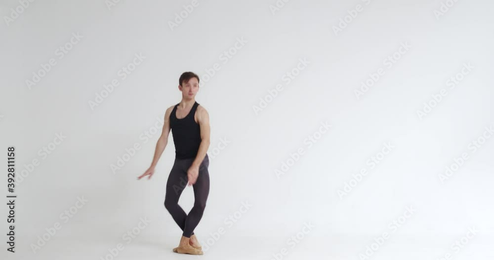 Elegant male ballet dancer performs acrobatic elements of a ballet ...
