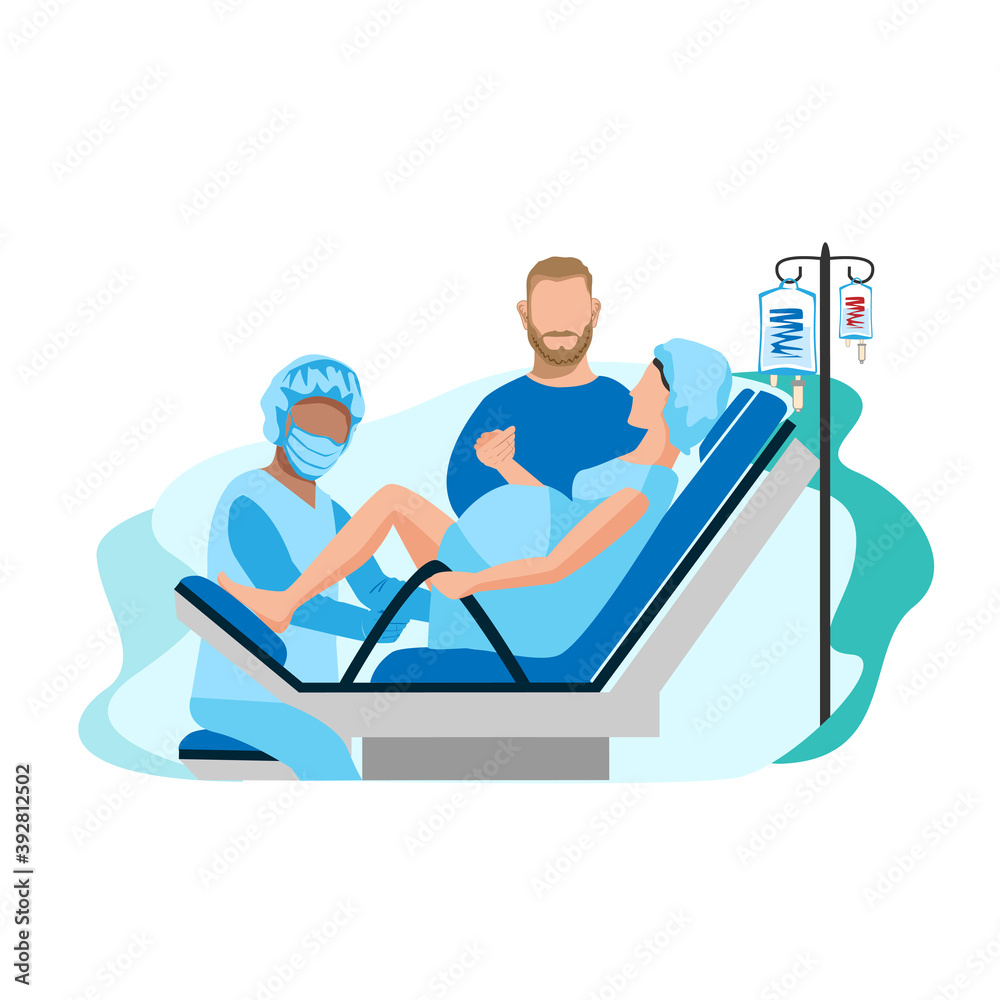 A pregnant woman gives birth to a baby in the hospital. Partner ...