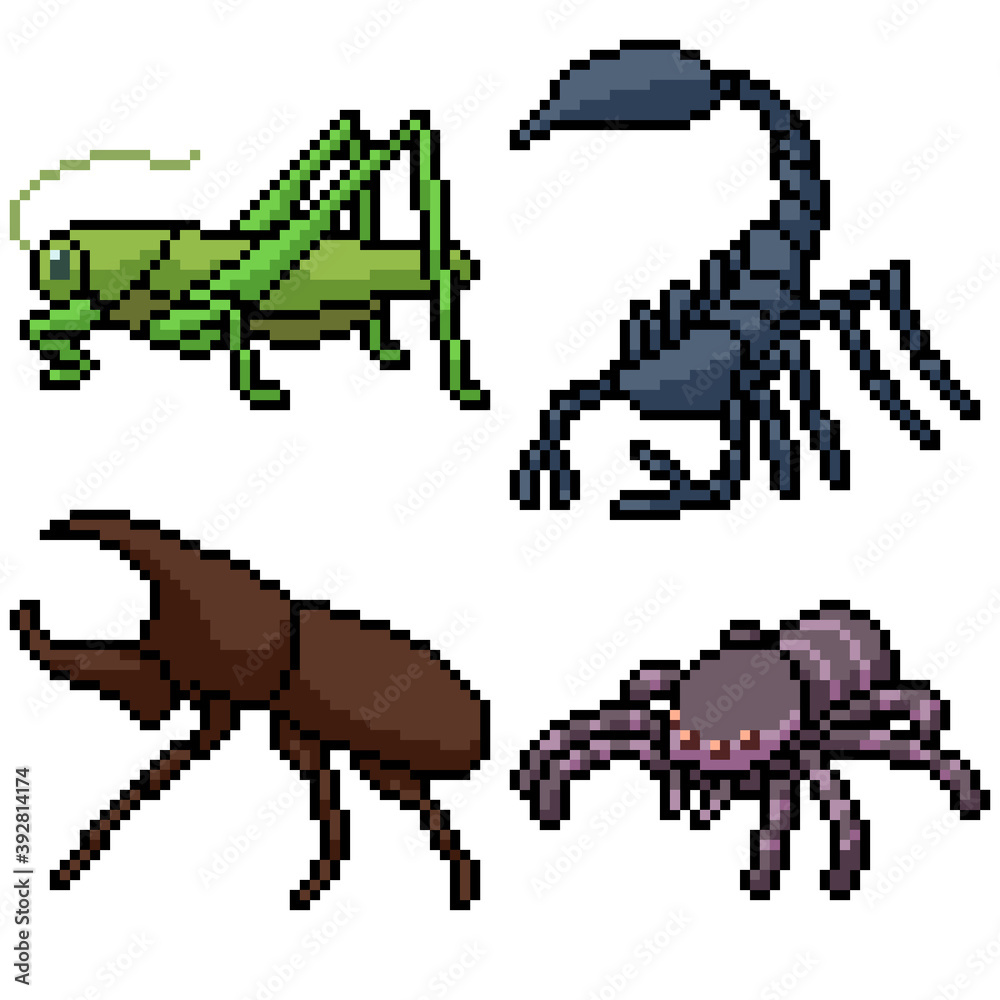 pixel art set isolated small insect Stock Vector | Adobe Stock