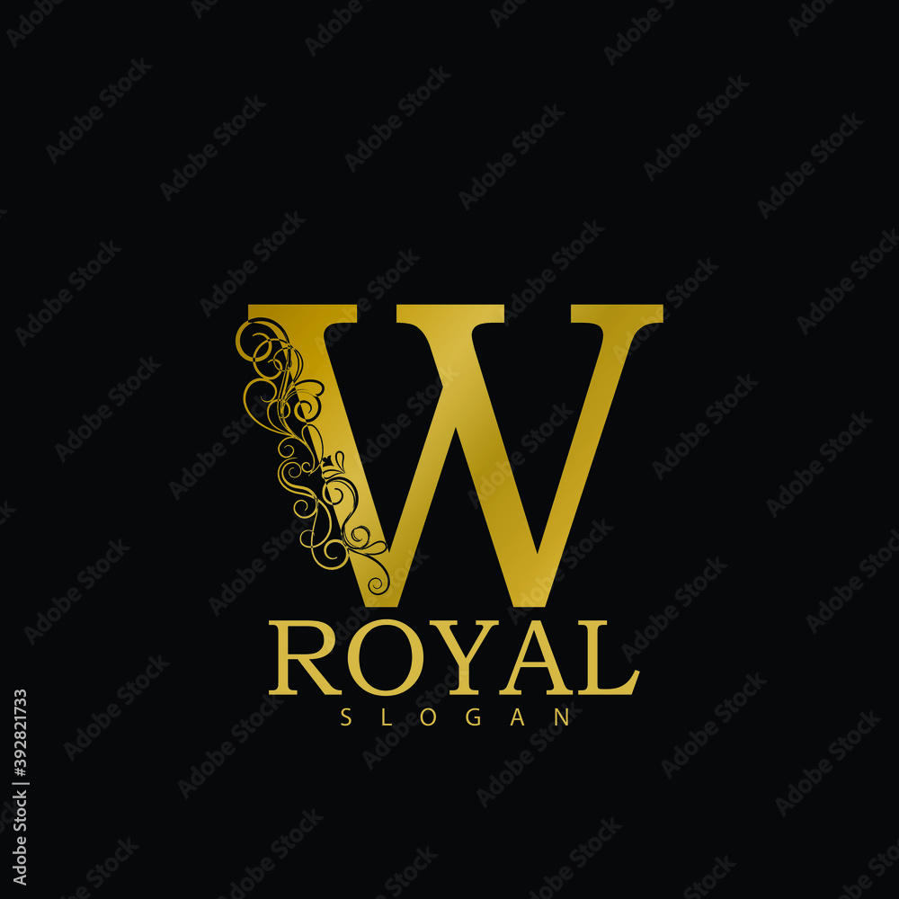 Golden Alphabet W Floral Logo Icon, Vintage Gold W Letter Logo Design ...